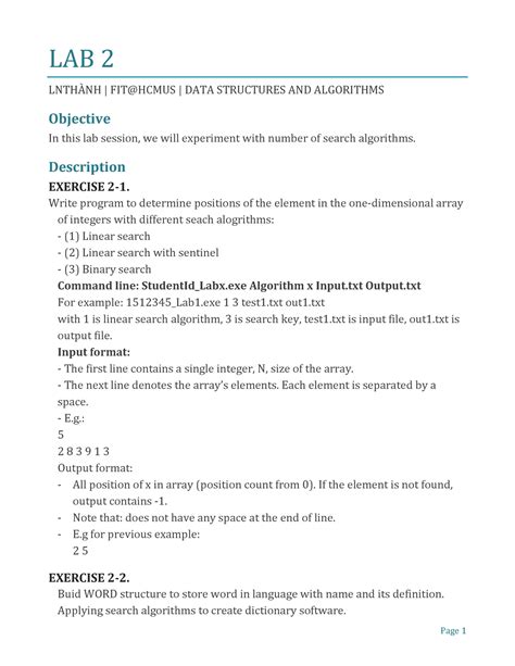 Lab Search HCMUS Page LAB LNTHÀNH FIT HCMUS DATA STRUCTURES AND ALGORITHMS