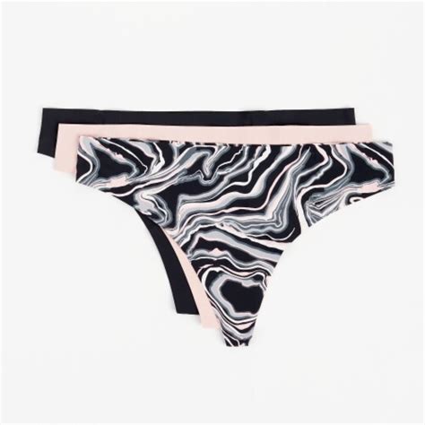 Dip Invisible Line Thong Womens Xl Black Pink Marble Print 3 Pk