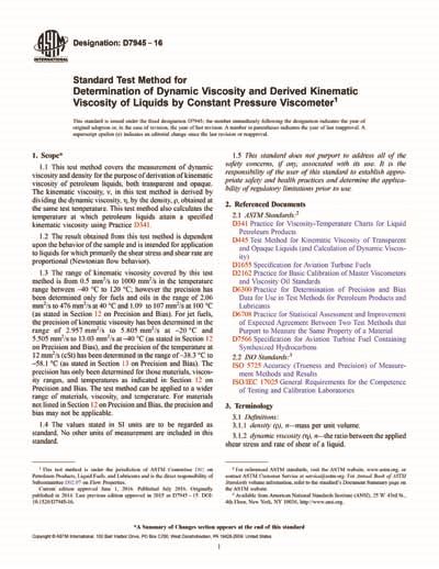 Astm D7945 16 Standard Test Method For Determination Of Dynamic Viscosity And Derived