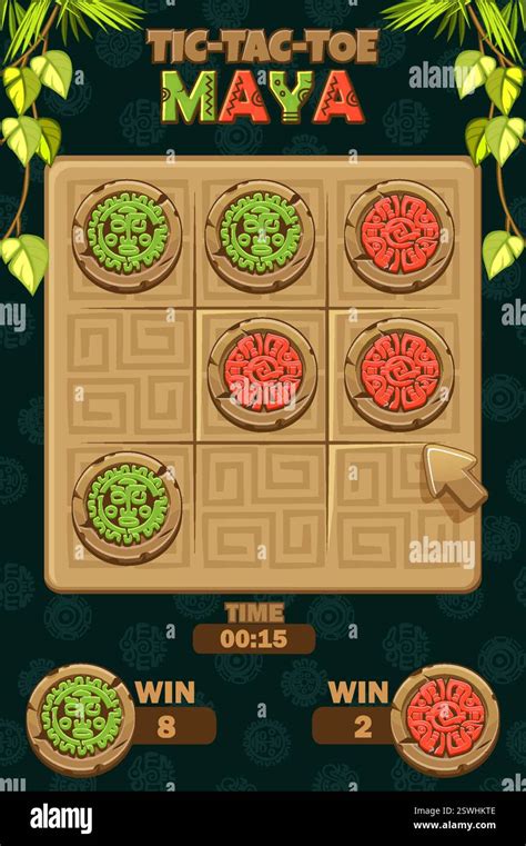 Tic Tac Toe Ui In Maya Or Aztec Themed With Lianas Cartoon Board Logic Game For Your Game