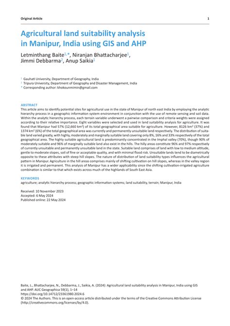 Pdf Agricultural Land Suitability Analysis In Manipur India Using