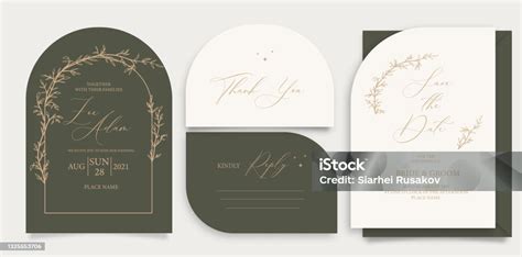 현대 아치 모양의 결혼식 초대장 가지 화환 수제 서예가있는 번트 그린 웨딩 초대 템플릿 0명에 대한 스톡 벡터 아트 및 기타 이미지 Istock