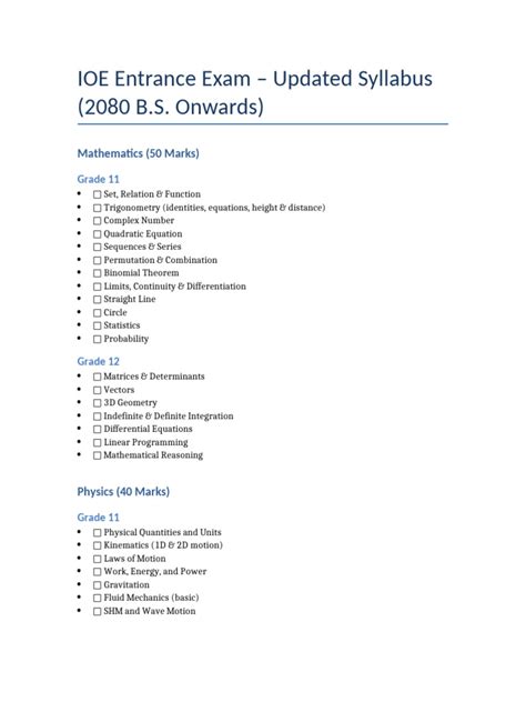 Ioe Entrance Exam Syllabus 2080 Pdf
