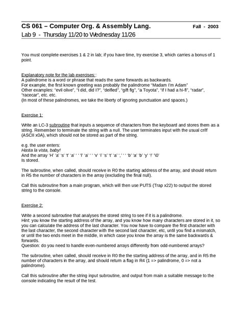 Computer Organization And Assembly Language Laboratory Report 9 Cs