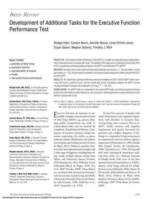 Pdf Development Of Additional Tasks For The Executive Function Performance Test