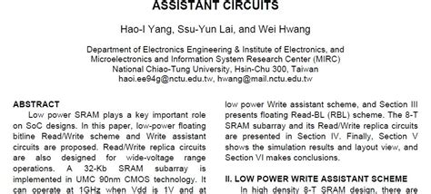Floating Bitline 8 T Sram Design With Write Assistant Circuits