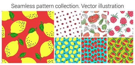 과일과 야채 원활한 패턴 세트 패션 의류 디자인 드레스 스커트 린넨 또는 커튼을위한 식품 인쇄 손으로 그린 벡터 스케치 배경 컬렉션 배경 주제에 대한 스톡 벡터 아트 및