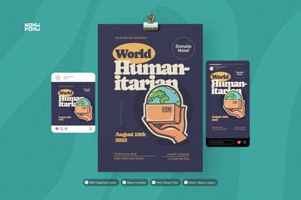 World Humanitarian Flyer Set Print Templates Ft Instagram And Story