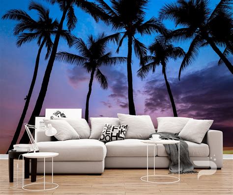 Tropical Sunset Wall Mural Palms Wallpaper Large Wall Mural Self