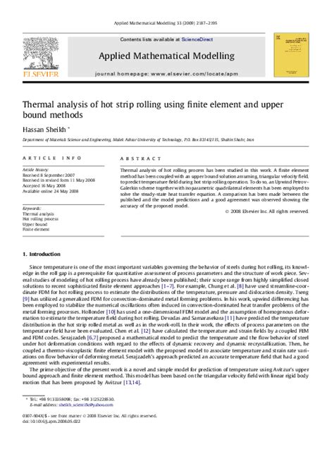Pdf Thermal Analysis Of Hot Strip Rolling Using Finite Element And Upper Bound Methods
