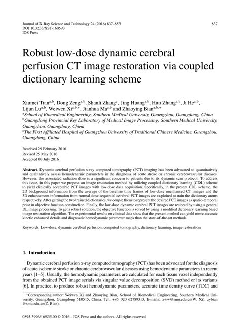 Pdf Robust Low Dose Dynamic Cerebral Perfusion Ct Image Restoration