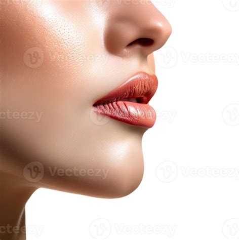 Closeup Lips Beautiful Woman Face And Mouth Side View Isolate On