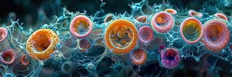 Colorful Microscopic View Of Interconnected Cells In A Network