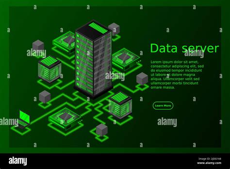 Concept Of Data Network Management Vector Isometric Map With Business Networking Servers