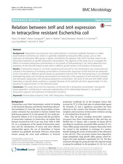 Pdf Relation Between Tetr And Teta Expression In Tetracycline Resistant Escherichia Coli