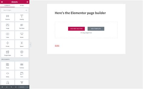 elementor wordpress page builder ui screenshot