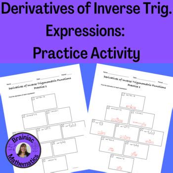 Derivatives Of Inverse Trigonometric Expressions Practice Activity