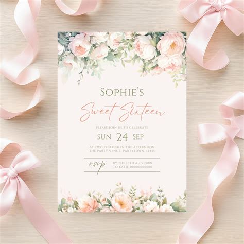 Sweet Sixteen Invitation Editable Sweet 16 Birthday Invite Blush Pink