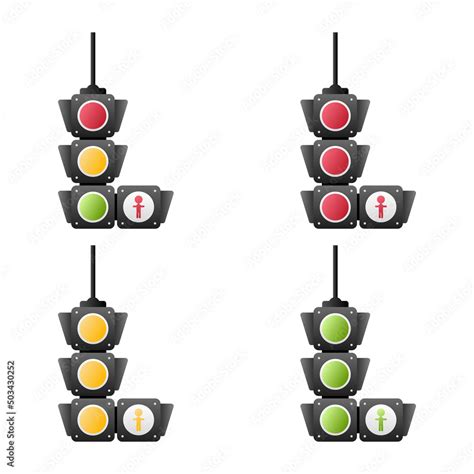 Set Of Traffic Light Signal With Red Yellow And Green Color Flat
