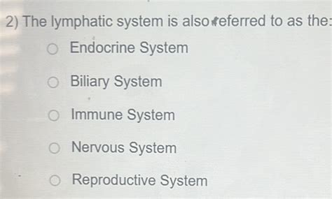 The Lymphatic System Is Also Eferred To As The Endocrine System Biliary System Immune System