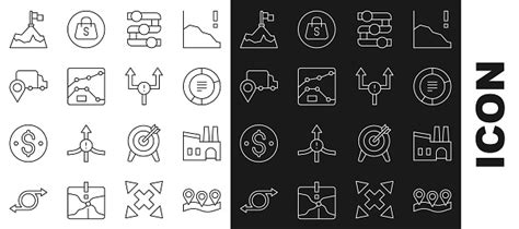 세트 줄 위치 공장 원형 차트 인포그래픽 그래프 차트 다이어그램 배달 추적 플래그와 화살표 아이콘이 있는 산 벡터 0명에 대한 스톡 벡터 아트 및 기타 이미지 Istock