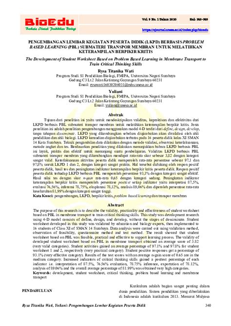 Pdf Pengembangan Lembar Kegiatan Peserta Didik Lkpd Berbasis Problem Based Learning Pbl