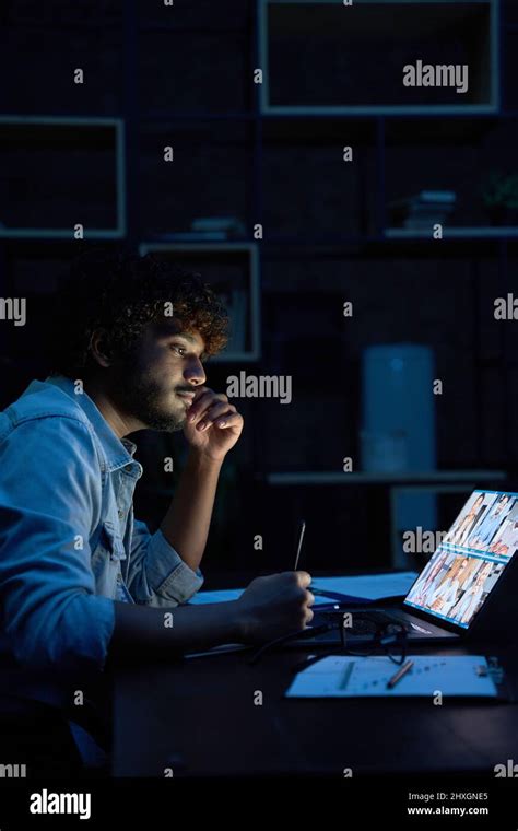 Young Indian Business Man Having Video Call Virtual Meeting Late At