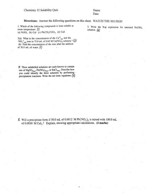Solubility Practice Quiz Pdf