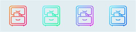 File Cabinet Line Icon In Gradient Colors Archive Signs Vector