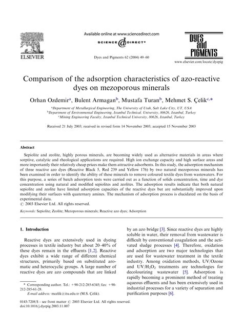 Pdf Comparison Of The Adsorption Characteristics Of Azo Reactive Dyes