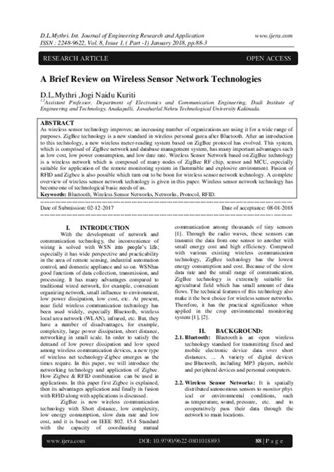 Pdf A Brief Review On Wireless Sensor Network Technologies