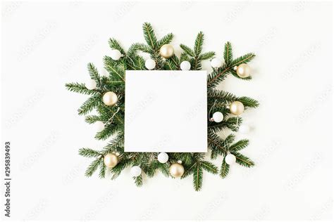 Christmas New Year Composition Square Mock Up Frame With Blank Copy Space Fir Branches