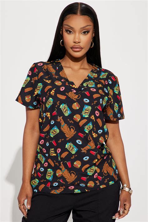 Scooby Snacks Scooby Doo Uniform Scrub Top Blackcombo Fashion Nova