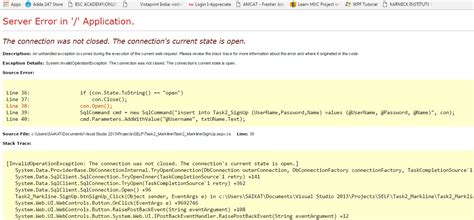 the connection was not closed the connection s current state