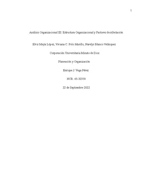 Actividad 6analiss Factores De Afectación En Una Empresa Análisis Organizacional Iii