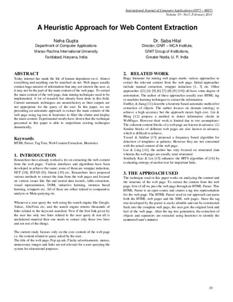 Pdf A Heuristic Approach For Web Content Extraction
