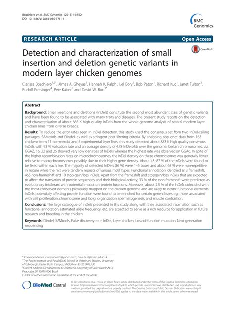 Pdf Detection And Characterization Of Small Insertion And Deletion