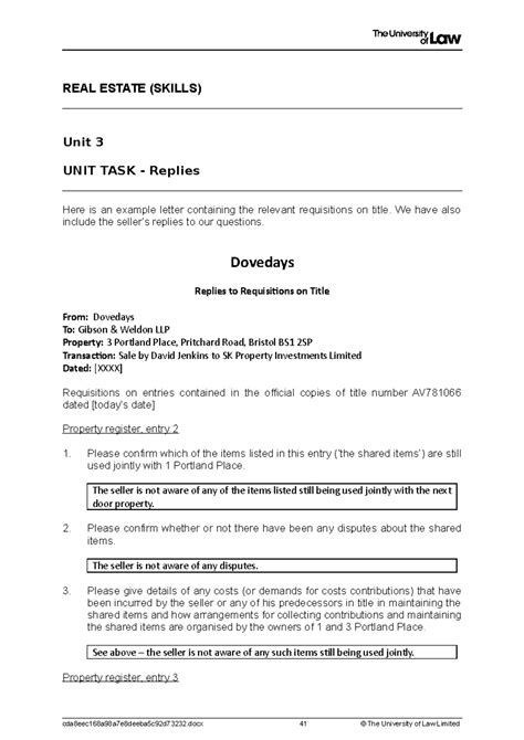 2223 Re U03 Ce02 Engage Task01 Exemplar Requesitions And Replies REAL ESTATE SKILLS Unit 3