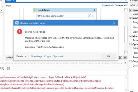 i am facing problem in program execution i m using read range