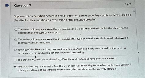 solved question 7 2 pts suppose that a mutation occurs in a small