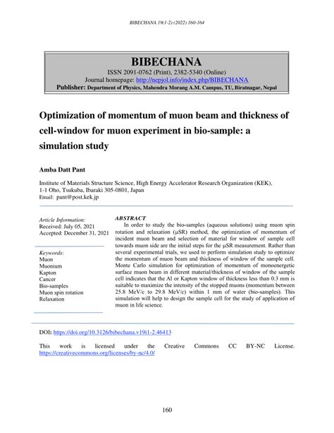 Pdf Optimization Of Momentum Of Muon Beam And Thickness Of Cell