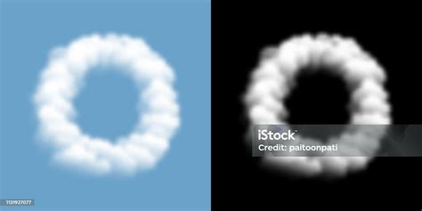 알파벳 대문자 세트 문자 O 구름 또는 연기 패턴 투명 한 그림 격리 된 플 로트에 파란 하늘 배경 불투명 마스크 벡터 Eps