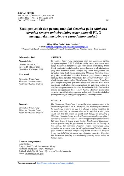 PDF Studi Penyebab Dan Penanganan Fail Detection Pada Shinkawa Vibration Sensors Unit