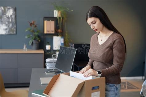 Woman Sorting Through Documents In Folder Box At Office Workplace Stock Image Image Of Young
