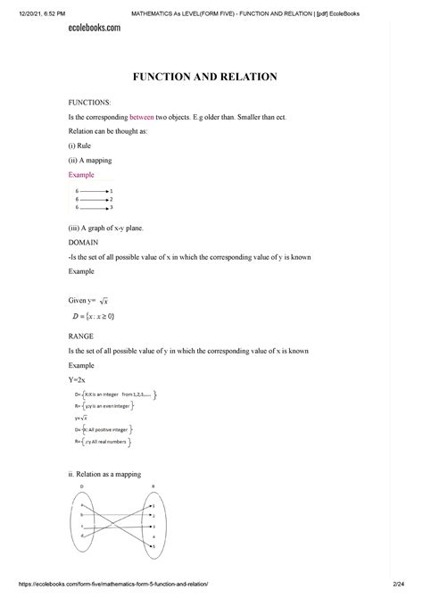 mathematics function and relation ecolebooks function and relation