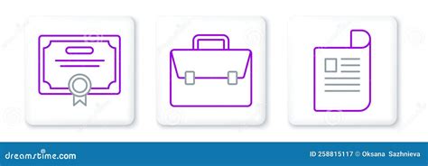Set Line Document Certificate Template And Briefcase Icon Vector Stock Vector Illustration