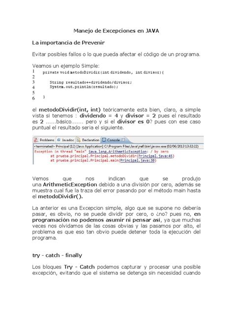 Manejo De Excepciones En Java Pdf Java Lenguaje De Programación División Matemáticas
