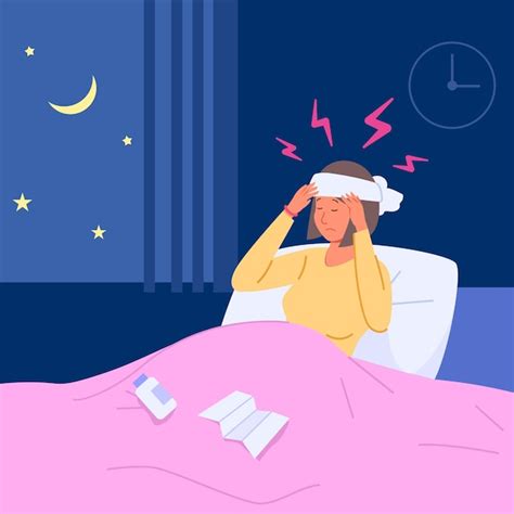 Dor De Cabeça Noturna Mulher Triste Que Sofre De Dor De Cabeça Noite