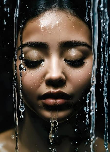 Premium Photo A Woman With Water Dripping Down Her Face
