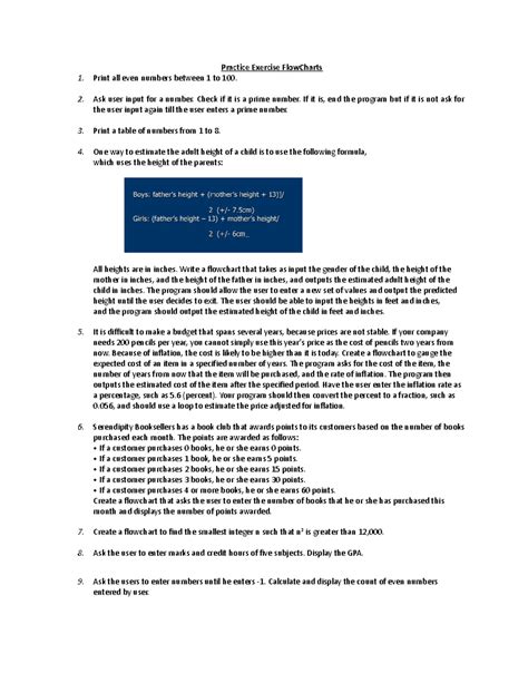 Practice Exercise Flow Charts Practice Exercise Flowcharts Print All